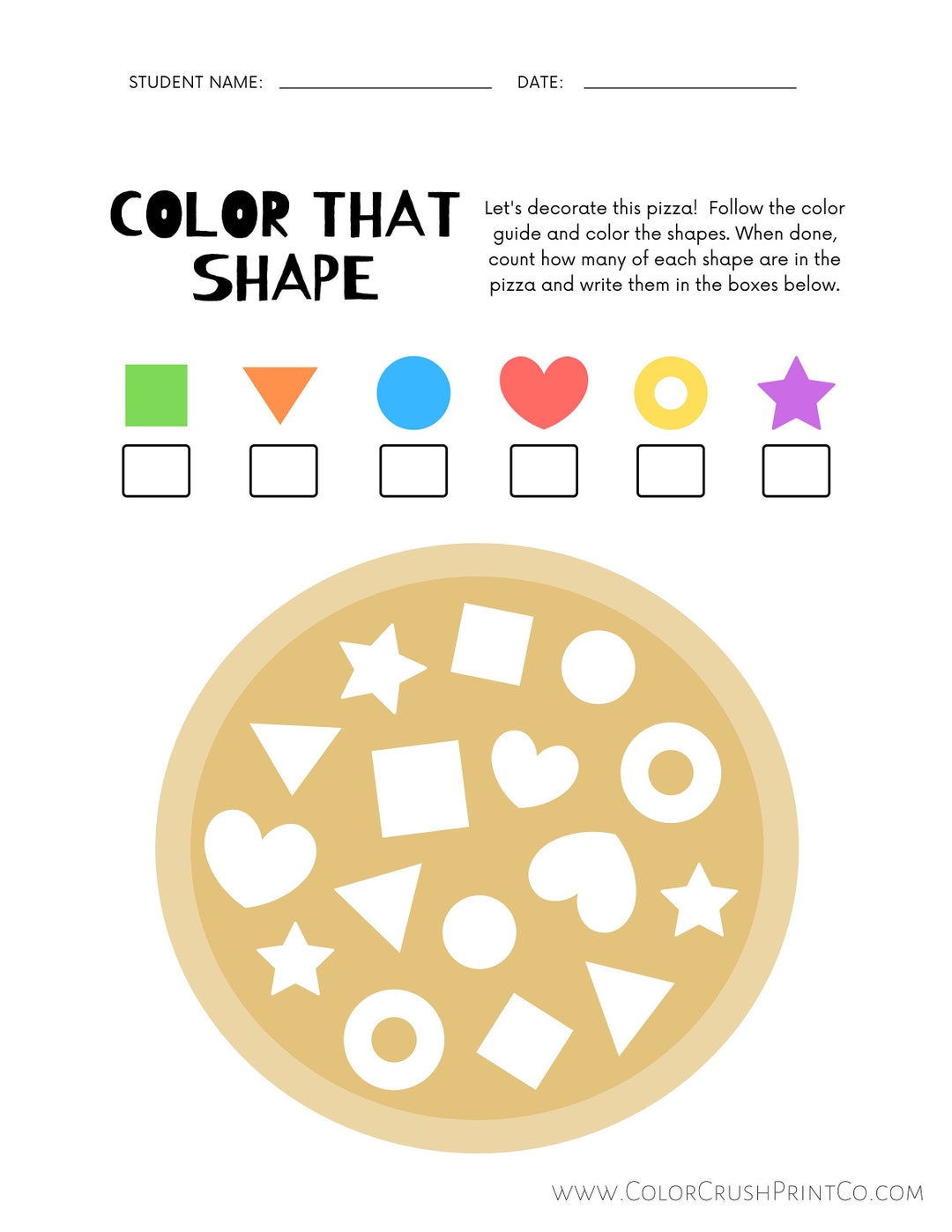 Colorful Pizza Shapes Activity Page Download and Print Yourself - Etsy