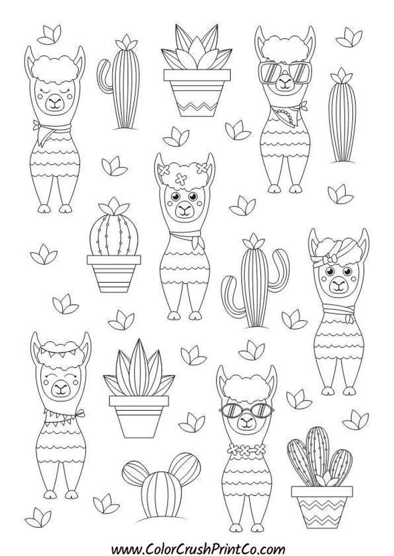 8 Pages Animals Llamas Alpacas Coloring Book Pages Bundle 4 Download ...
