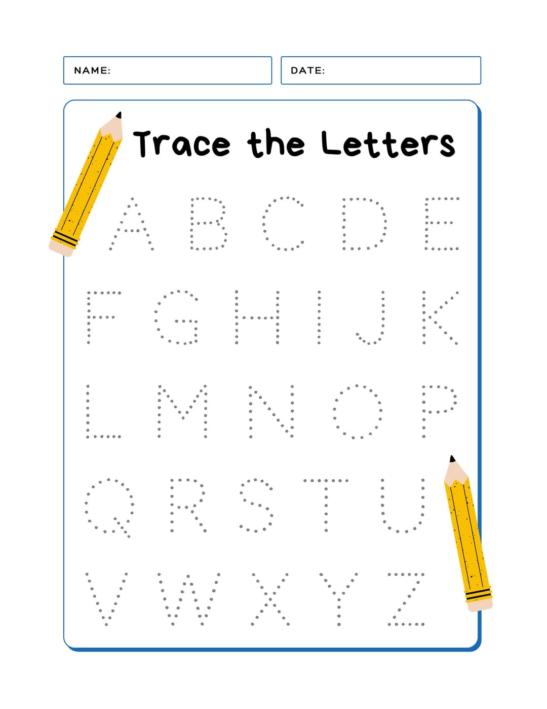 1 Page Alphabet Tracing Activity Page Download and Print Yourself - Etsy