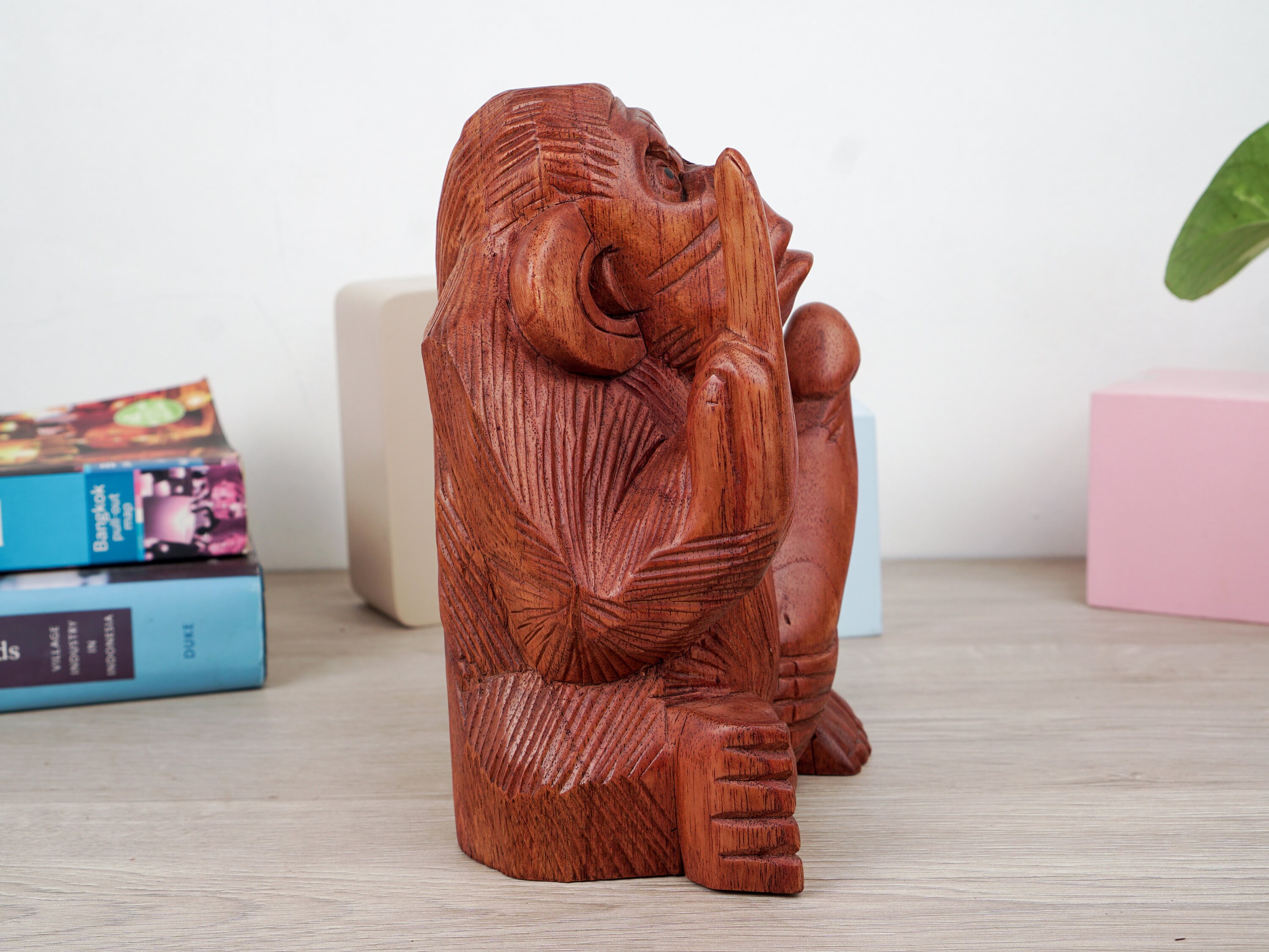 Funny Monkey Sculpture, Middle Finger Monkey, Wood Sculpture, Wood ...