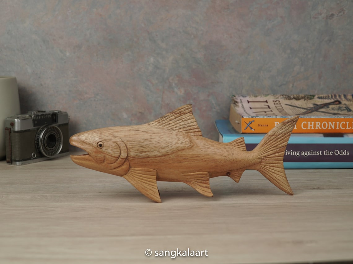 Wooden Salmon Fish, Salmon Sculpture, Wood Carving, Handmade, Hand ...