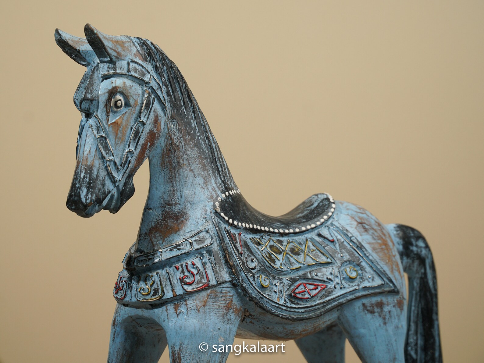 Wooden Rocking Horse Blue Color Horse Figure Wood Sculpture - Etsy