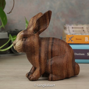 Wooden Rabbit Sculpture, Rabbit Statue, Wood Carving, Hand Carved ...