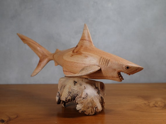 Shark Sculpture Wooden Fish Animal Ornament Hand Carved - Etsy