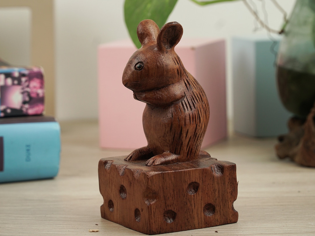 Wooden Mouse Statue, Wood Sculpture, Little Sculpture, Handmade, Hand ...