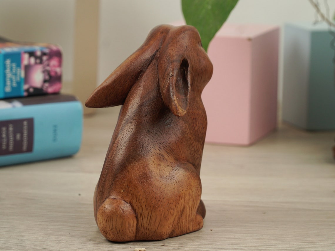 Wooden Rabbit Sculpture, Standing Rabbit, Animal Lover, Rabbit Lover ...