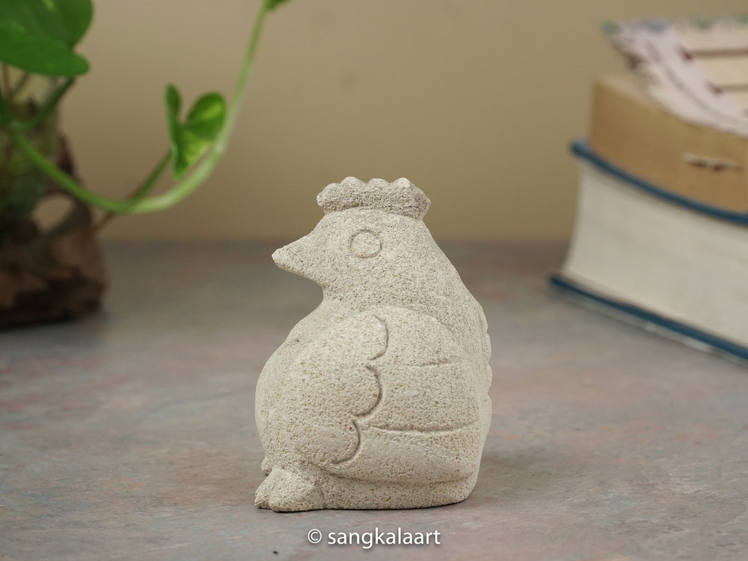 Cute Chicken Sculpture, White Stone Statue, Stone Carving, Handmade ...