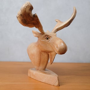 Wooden Moose Head, Animal Scuplture, Ornament, Figure, Gift for ...