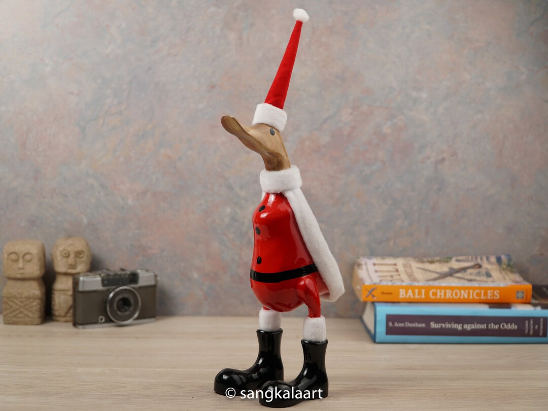 Santa Duck Figure, Wooden Duck, Bamboo Wood, Bamboo Sculpture, Wood ...