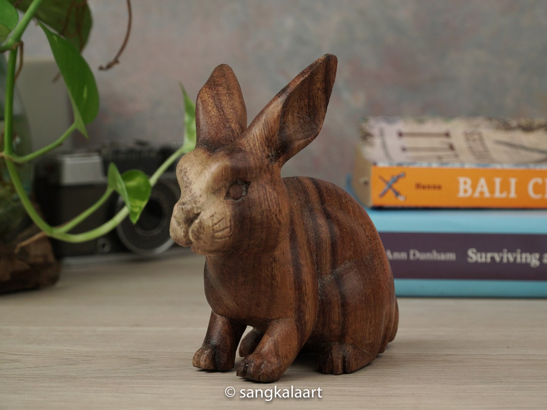 Wooden Rabbit Sculpture, Rabbit Statue, Wood Carving, Hand Carved ...