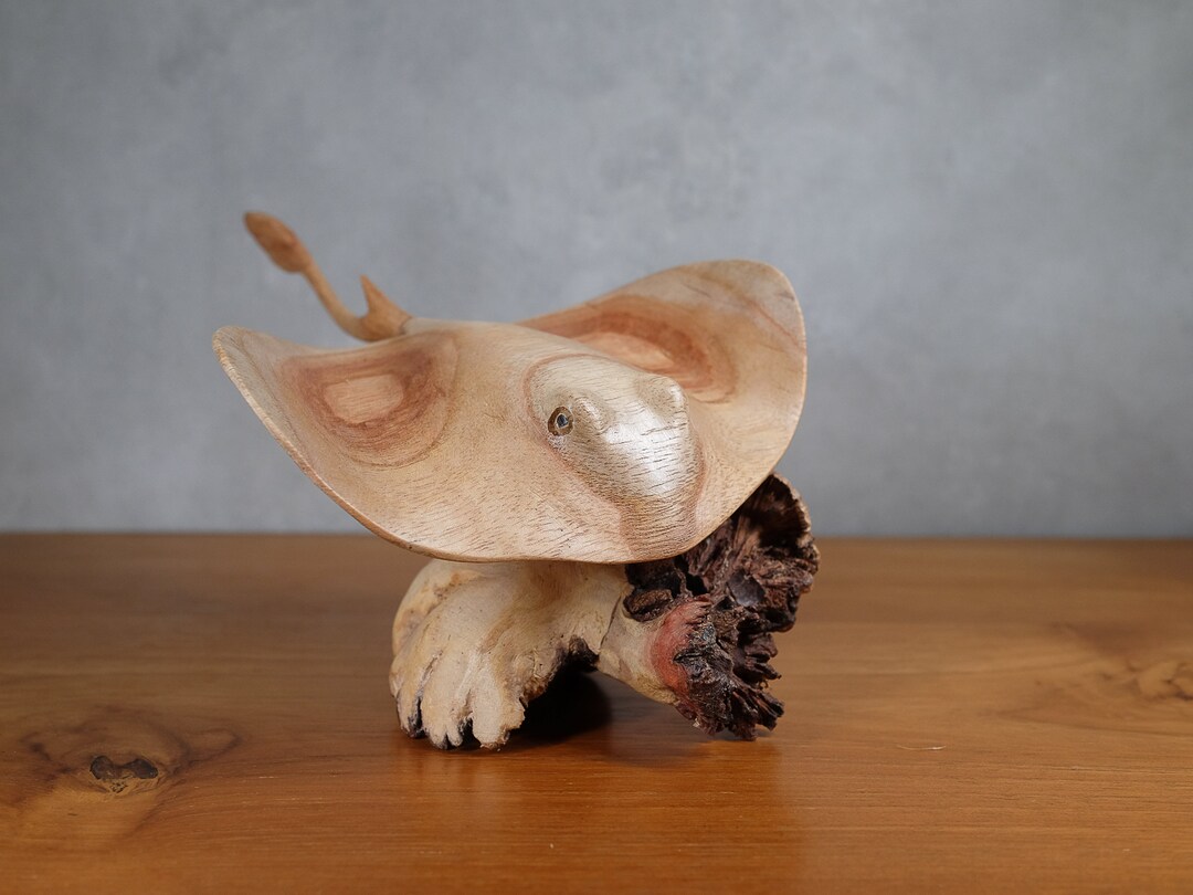 Manta Rays Statue, Animal, Ornament, Hand Carved, Unique Statue, Wood ...