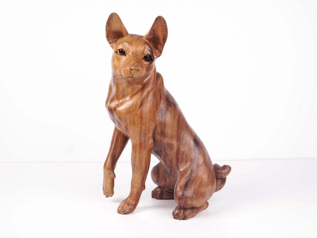 Wooden Dog Sculpture 11.8" Inch - 30 Cm, Wood Statue, Handmade, Hand ...