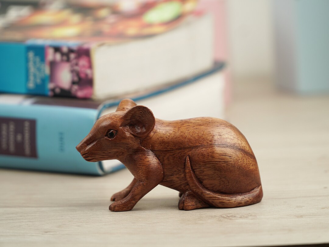 Wooden Mouse Statue, Wood Sculpture, Little Sculpture, Handmade, Hand ...