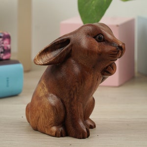Wooden Rabbit Sculpture, Standing Rabbit, Animal Lover, Rabbit Lover ...
