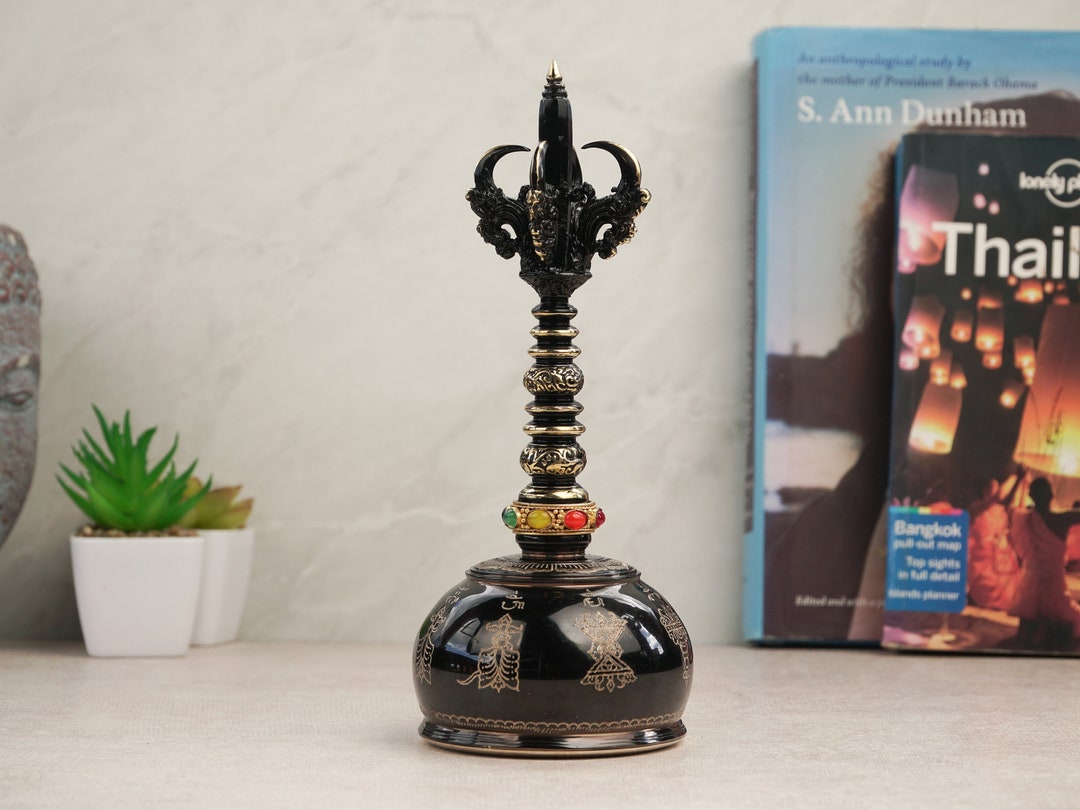 Balinese Genta Bell Black Chrome With Balinese Art Carving, Handmade ...