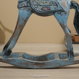 Wooden Rocking Horse Blue Color, Horse Figure, Wood Sculpture, Rocking ...