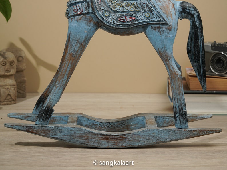 Wooden Rocking Horse Blue Color Horse Figure Wood Sculpture - Etsy