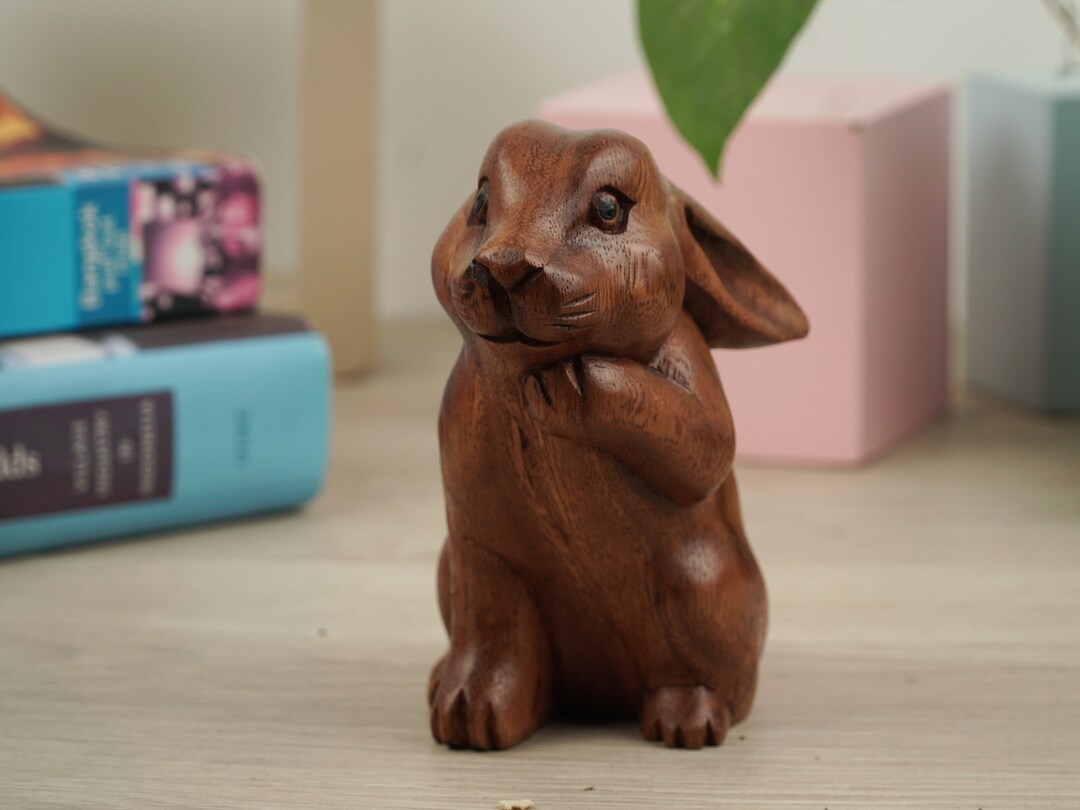 Wooden Rabbit Sculpture, Standing Rabbit, Animal Lover, Rabbit Lover ...