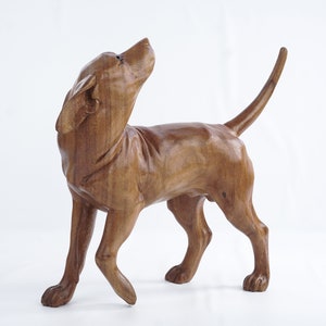 Wooden Dog Sculpture 11.8" Inch / 30 Cm, Wood Carving, Handmade, Hand ...