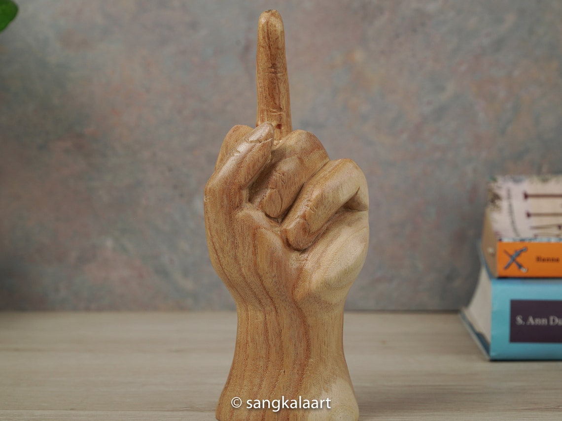 Middle Finger Gesture, Finger Sign, Wood Carving, Handmade, Hand Carved ...
