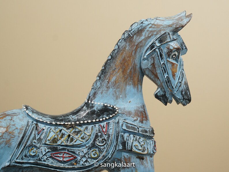Wooden Rocking Horse Blue Color Horse Figure Wood Sculpture - Etsy