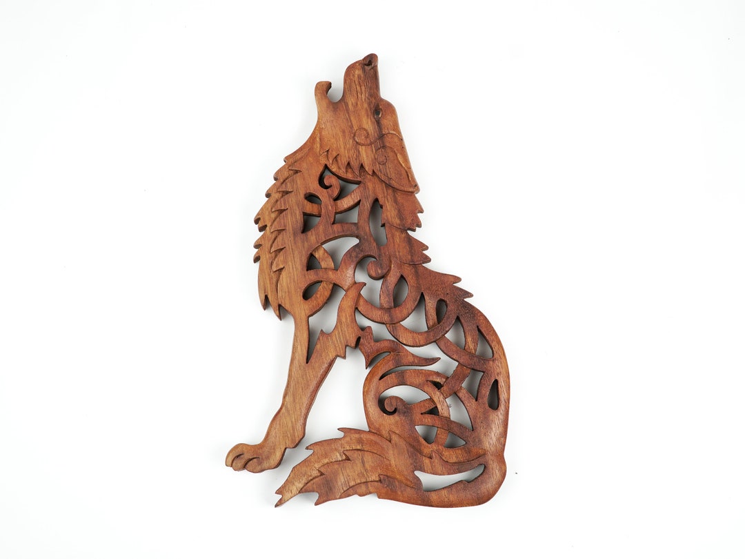 Wooden Wolf Wall Decor, Wood Carving, Wild Wolf, Tribal Wolf, Viking ...
