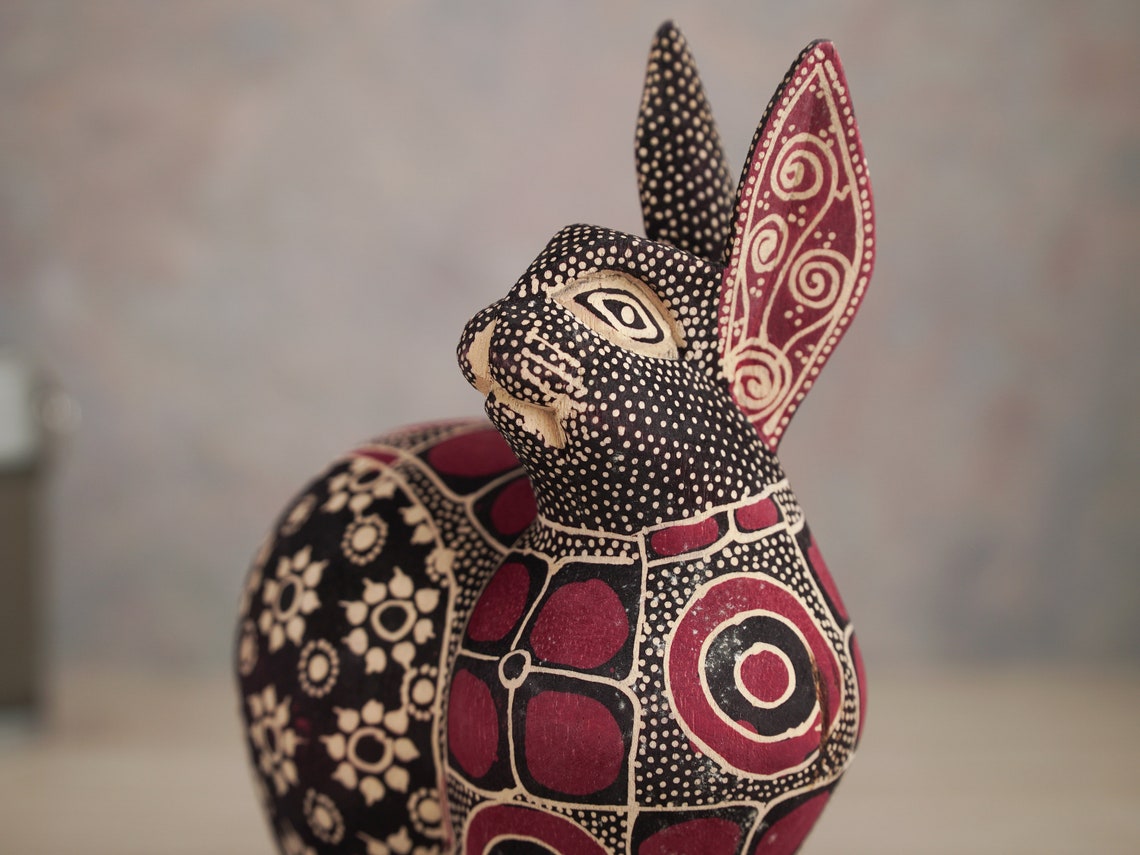 Indonesia Batik Rabbit Sculpture Wood Statue Handwriting | Etsy