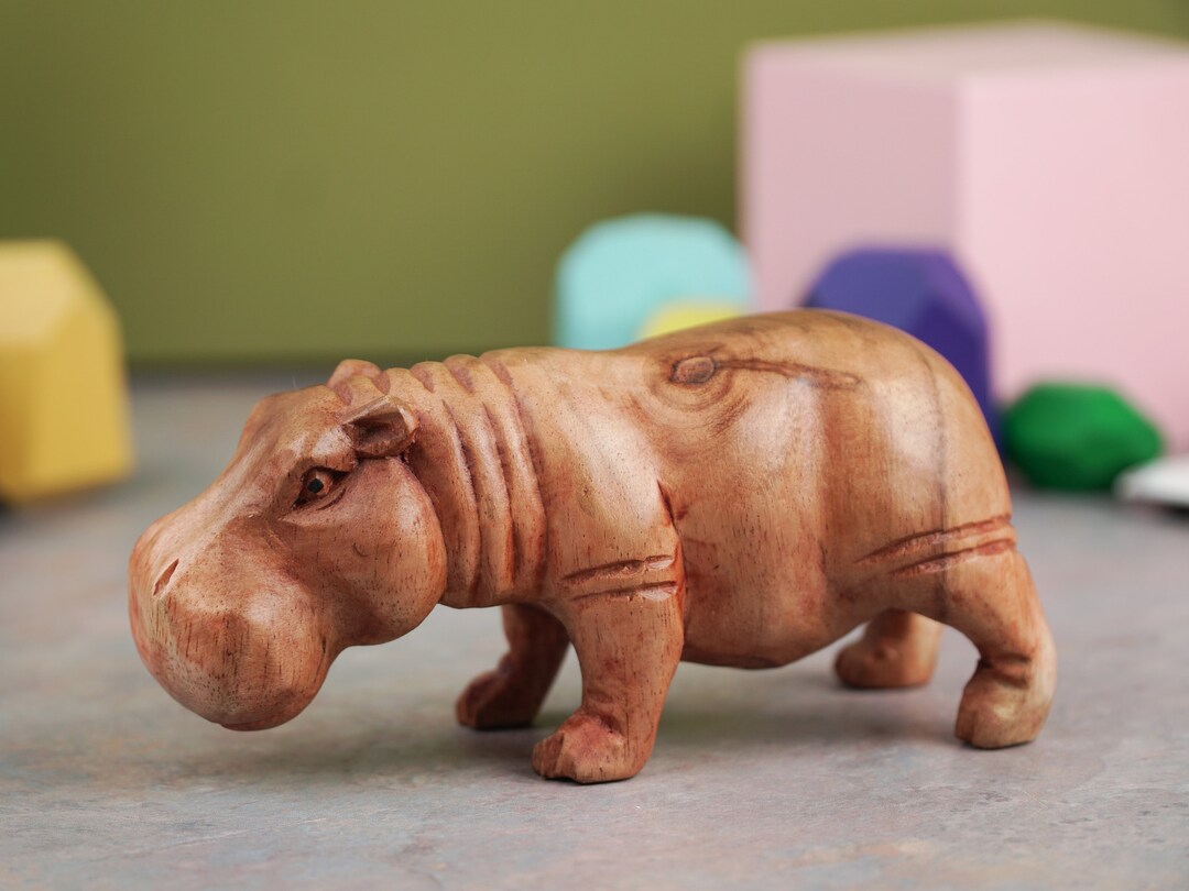Wooden Hippo Sculpture, Hippo Figure, Hippo Lover, Animal, Wood Carving ...