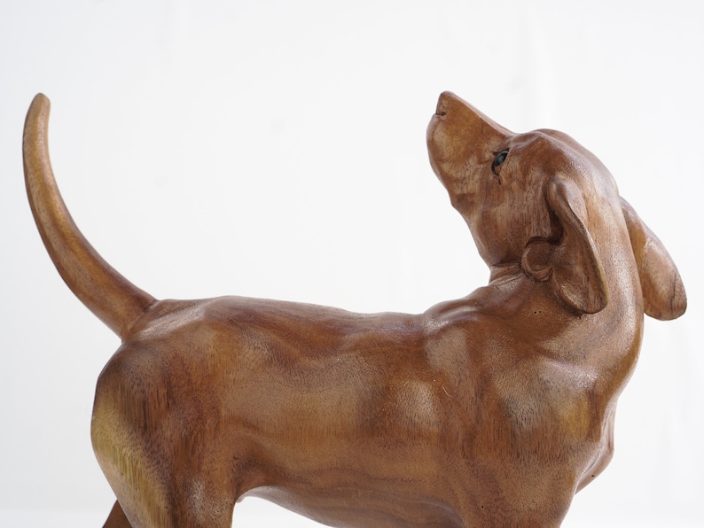 Wooden Dog Sculpture 11.8" Inch / 30 Cm, Wood Carving, Handmade, Hand ...