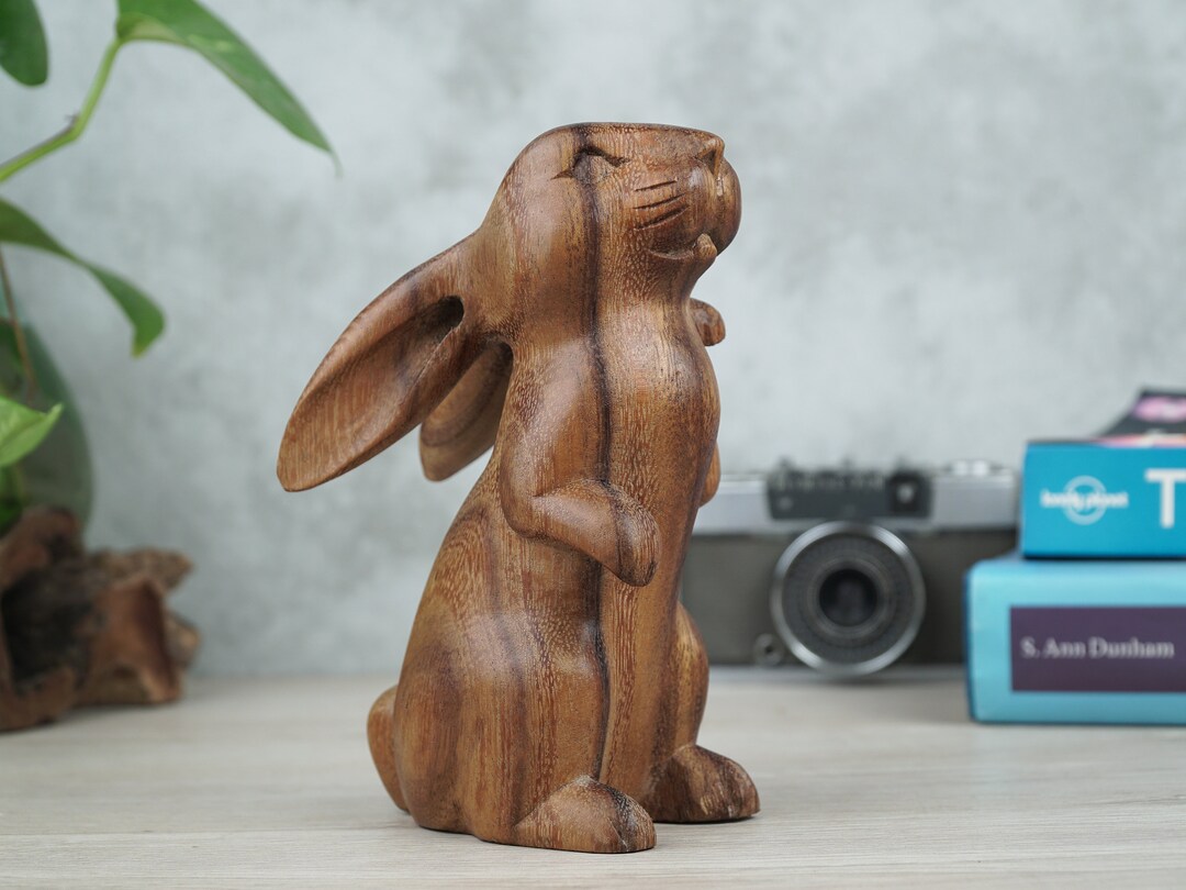 Wooden Rabbit Sculpture, Standing Rabbit, Animal Lover, Rabbit Lover ...