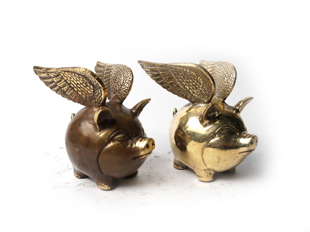 Bronze Flying Pig Statue, Flying Pig Figure, Flying Pig Lover, Handmade ...