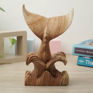 Wooden Whale Tile Sculpture, Whale Wave, Ocean Life, Wooden Statue ...
