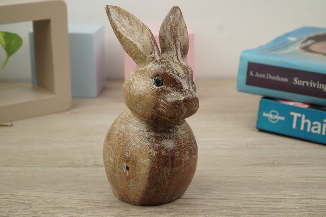 Wooden Rabbit Sculpture, Rabbit Figure, Wood Carving, Handmade, Hand ...