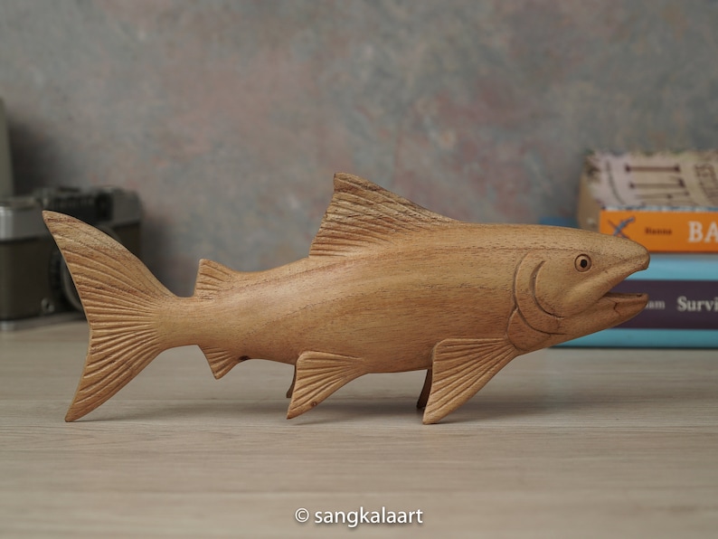 Wooden Salmon Fish, Salmon Sculpture, Wood Carving, Handmade, Hand ...