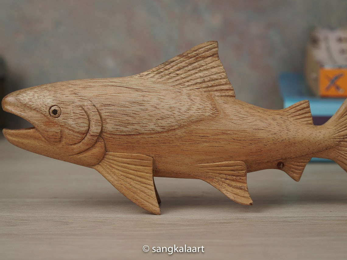 Wooden Salmon Fish, Salmon Sculpture, Wood Carving, Handmade, Hand ...