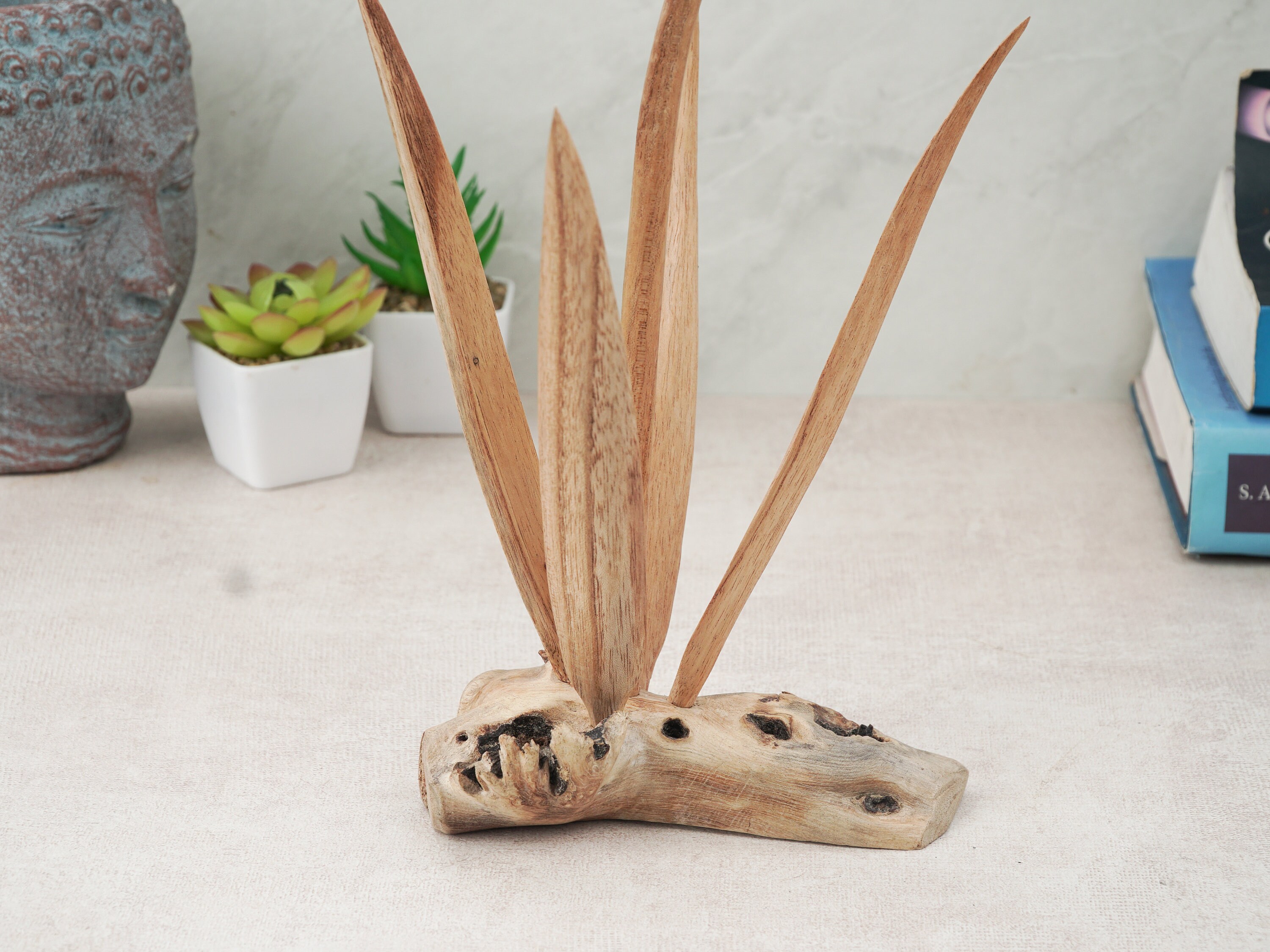 Wooden Hummingbird Feeding on a Flower, Handmade Sculpture, Wood ...