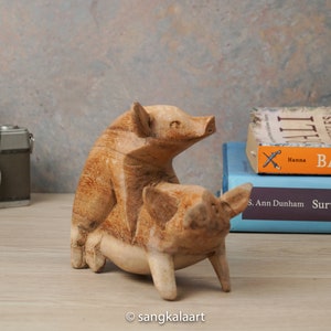 Wooden Couple Pigs, Wood Carving, Handamde, Handcraft, Ornament ...