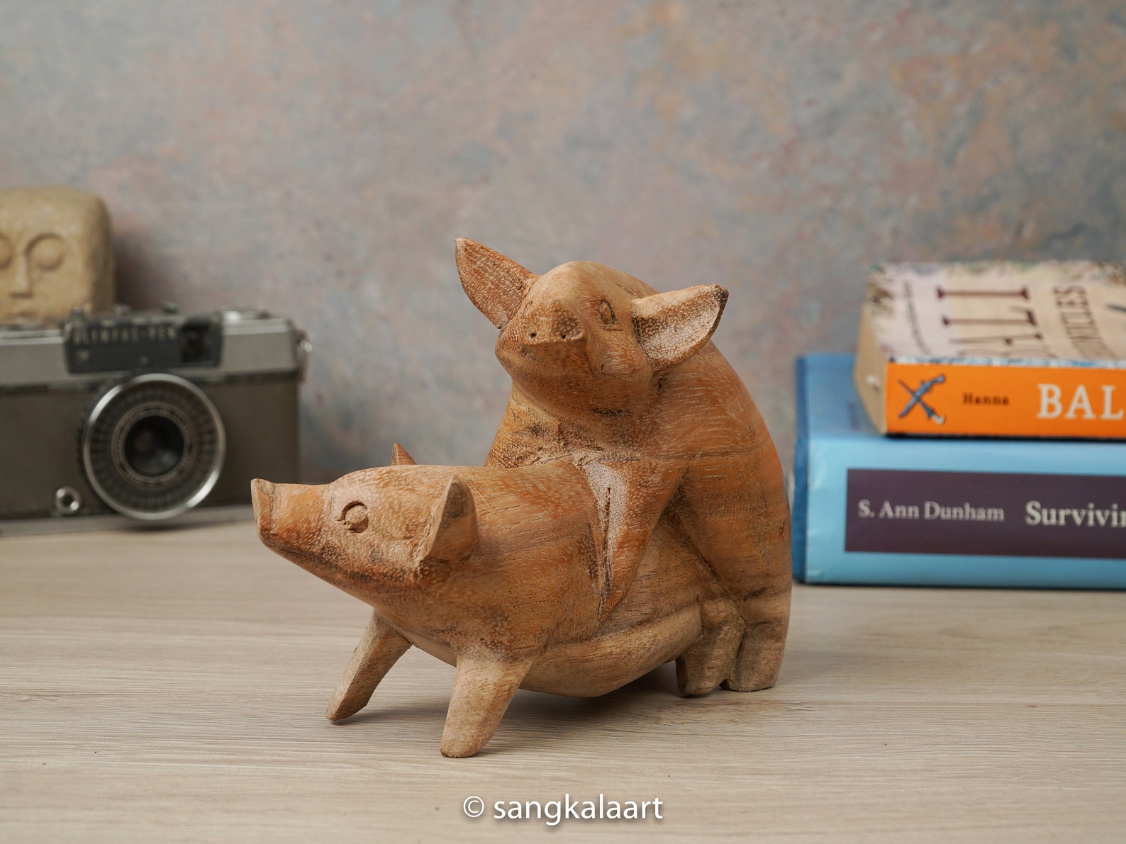 Wooden Couple Pigs Wood Carving Handamde Handcraft | Etsy