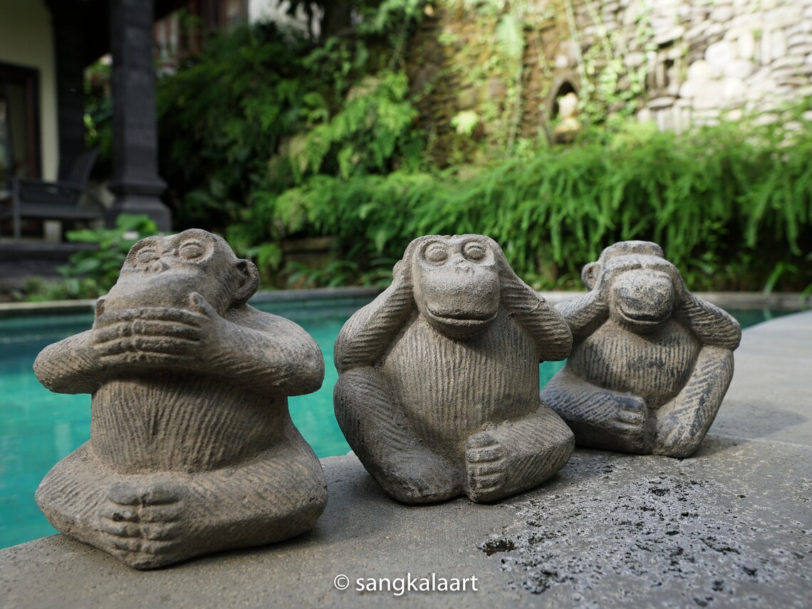 Solid Concrete Three Funny Monkey Statue Little Monkey Funny - Etsy