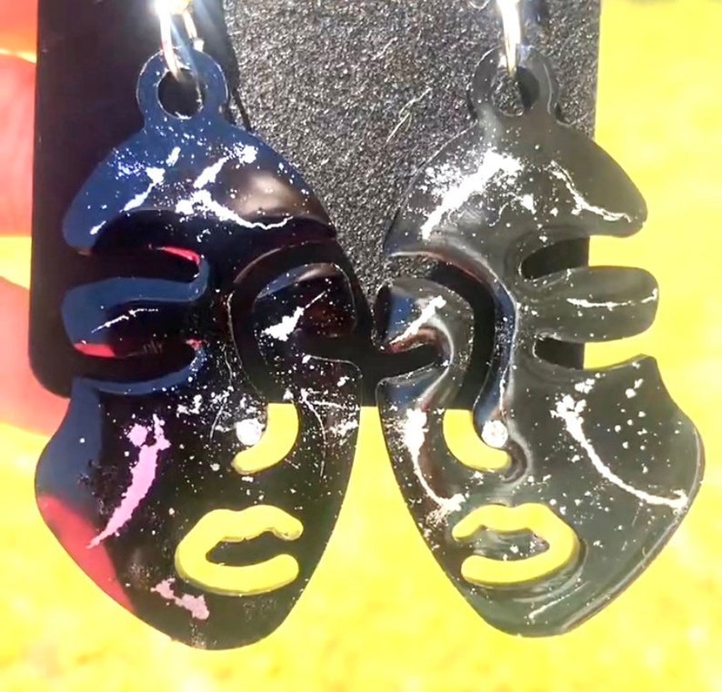 Abstract Face Earrings: Black Resin Picasso Style, Nickel-free - Etsy
