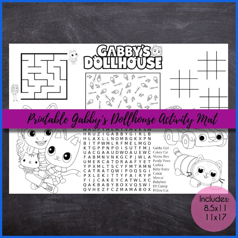 Gabby's Dollhouse Activity Sheet / Printable Coloring Place Mat ...