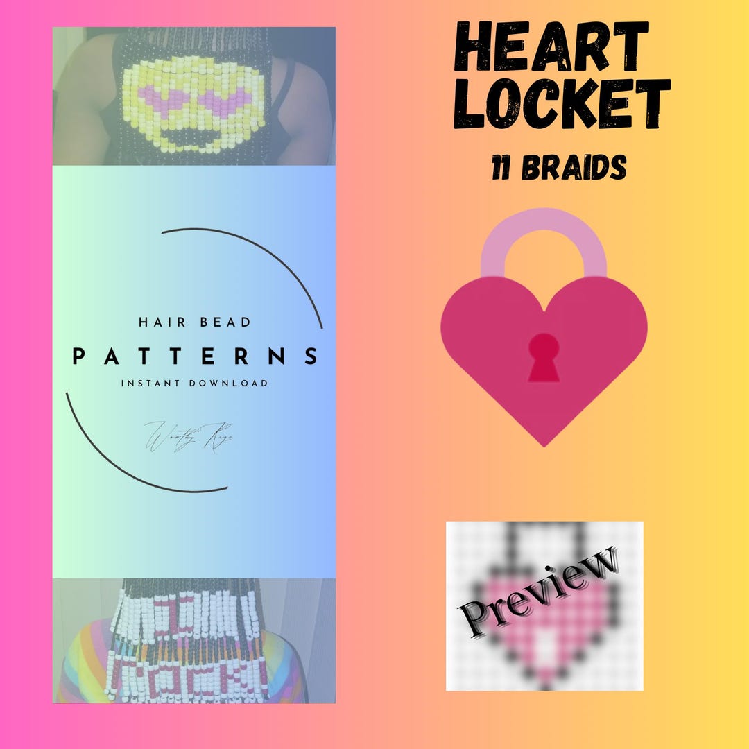 Valentine Heart Locket Hair Bead Pattern Art for Braids Digital Print ...
