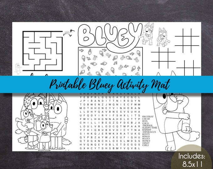 Bluey Activity Sheet / Printable Coloring Place Mat Activity Page ...