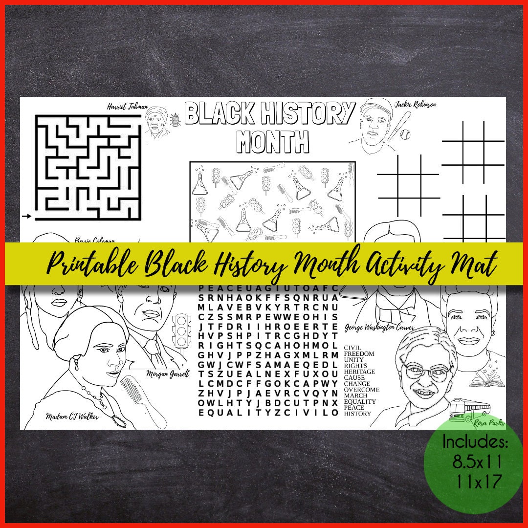 Black History Month Activity Sheet / Printable Coloring Place Mat ...