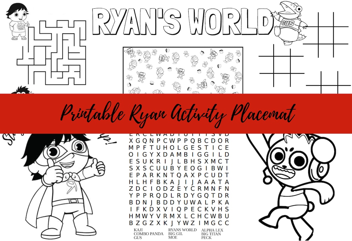 Ryan Activity Sheet / Printable Coloring Place Mat Activity Page / Kids ...
