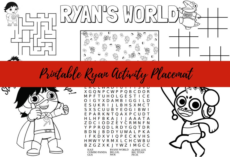 Ryan Activity Sheet / Printable Coloring Place Mat Activity Page / Kids ...