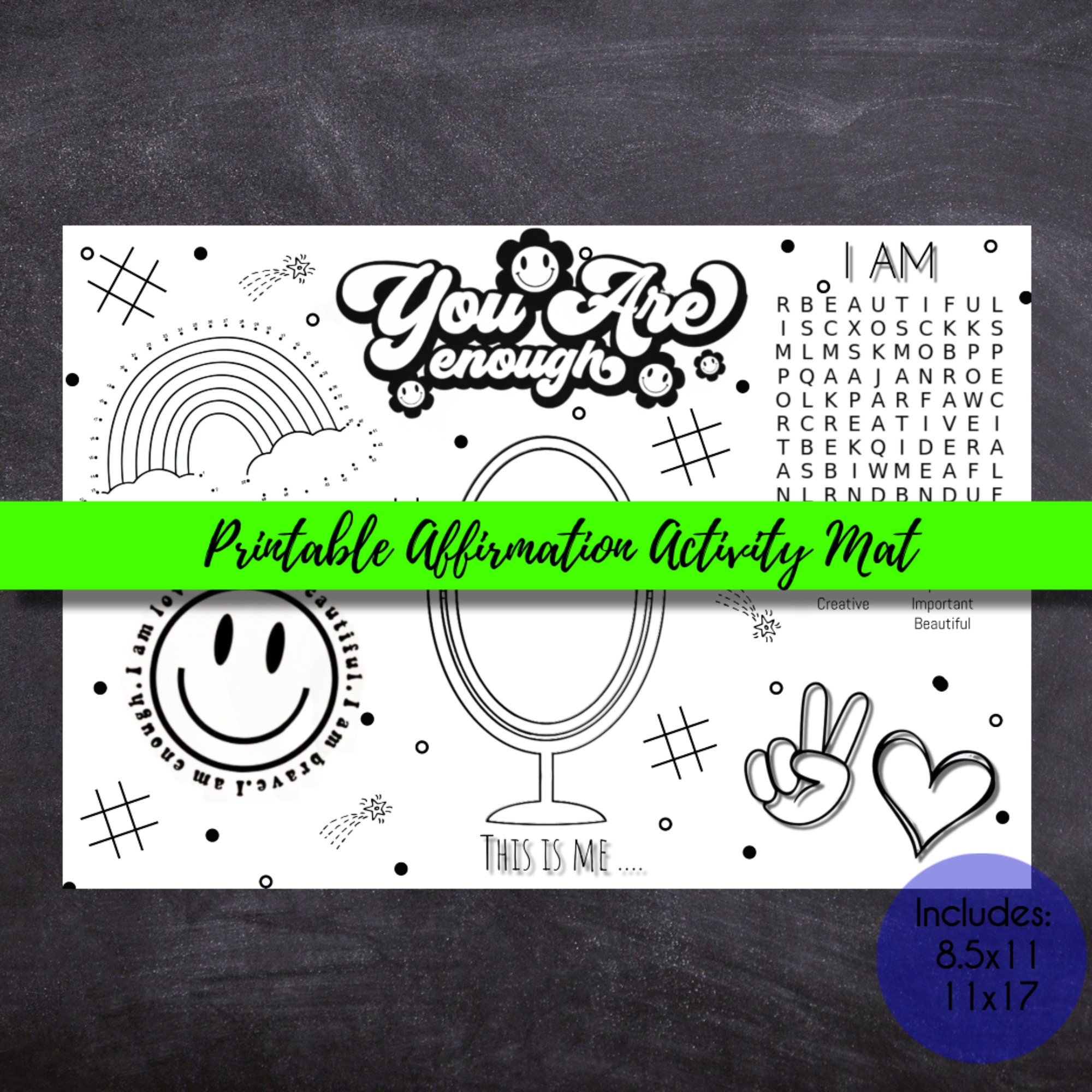 Affirmation Activity Sheet / Printable Coloring Place Mat Activity Page ...