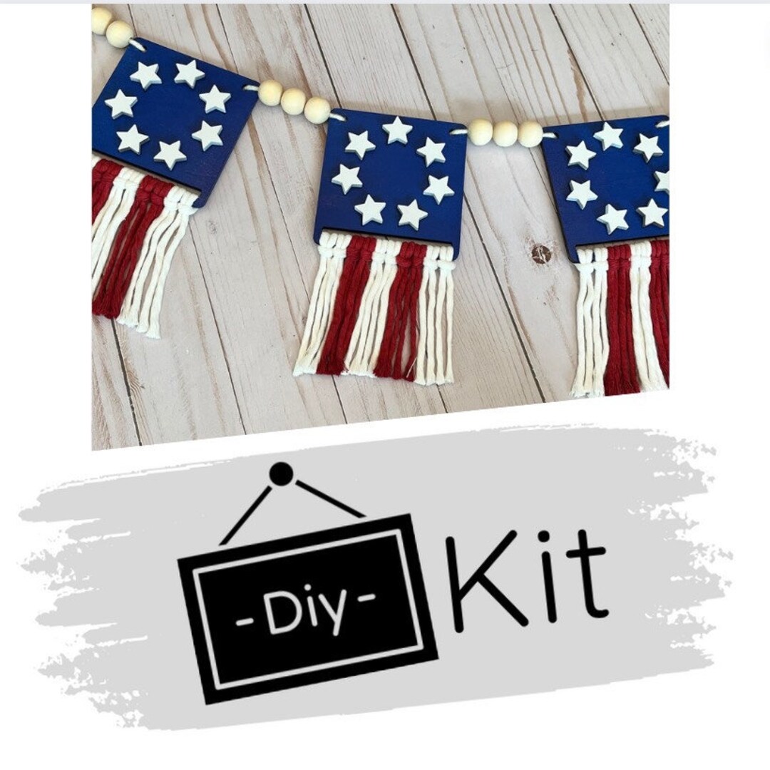 DIY Macramé Flag Garland Kit / DIY Macramé Decor / Macramé Kit / July 4 ...