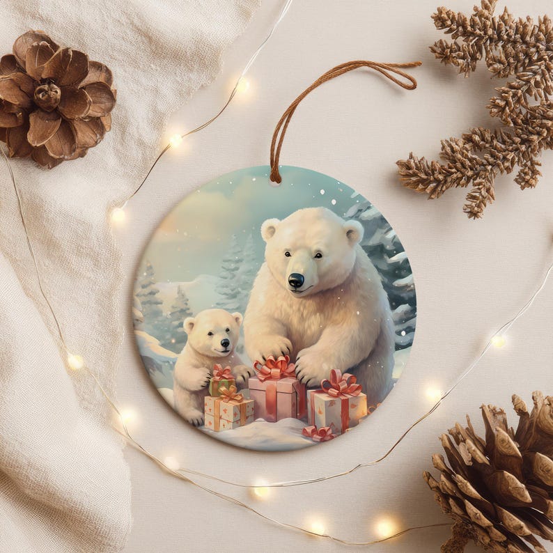 Cute Polar Bear Family Ornament, Mother and Cub Bauble, Baby First ...