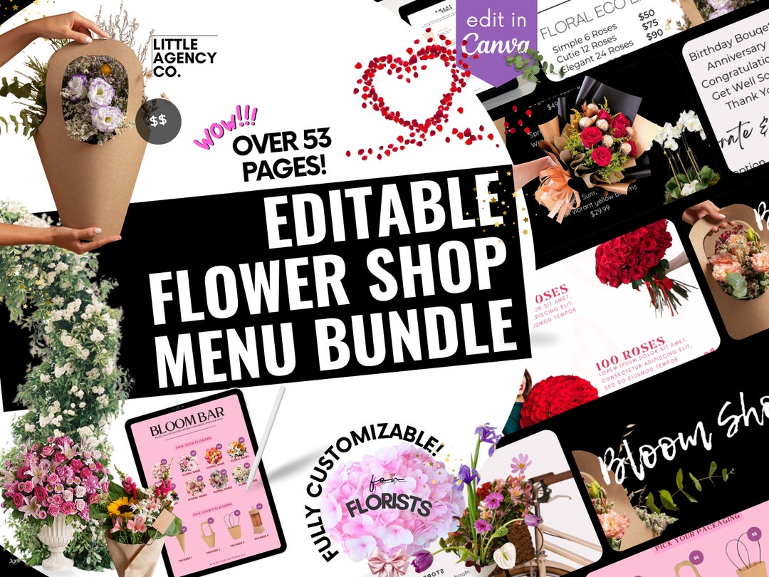 Flower Shop Price List Fully Editable Canva 24-page Template Little ...